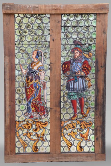Vitrail de style Néo-Renaissance aux personnages - Vitraux