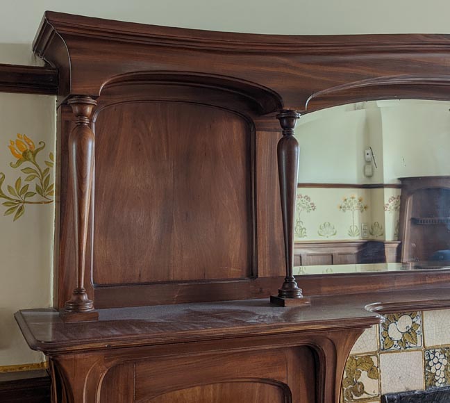 Boiserie de style Art Nouveau en acajou avec cheminée - Pièce de boiseries
