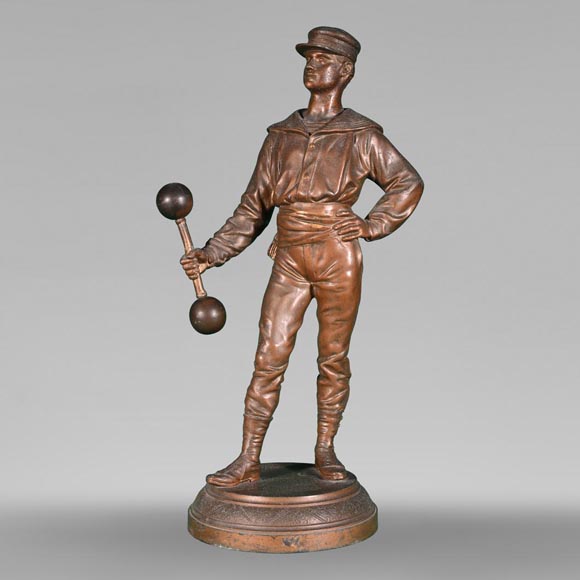 Haltérophile - Statuette en régule avec patine cuivrée - Sculpture