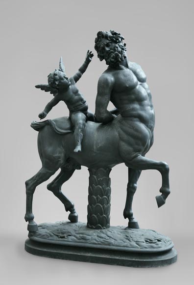"Le Centaure chevauché par l'Amour", statue de jardin ancienne en fonte ...